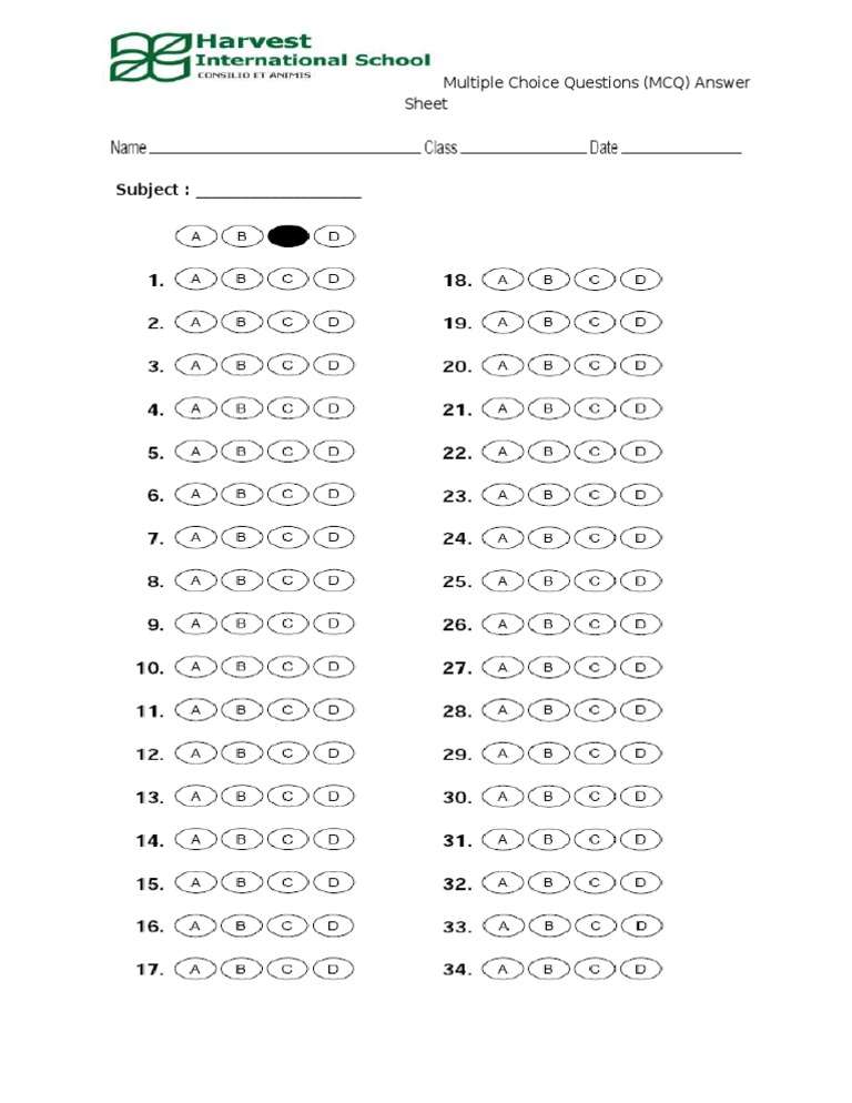 Subject: - : Multiple Choice Questions (MCQ) Answer Sheet | PDF