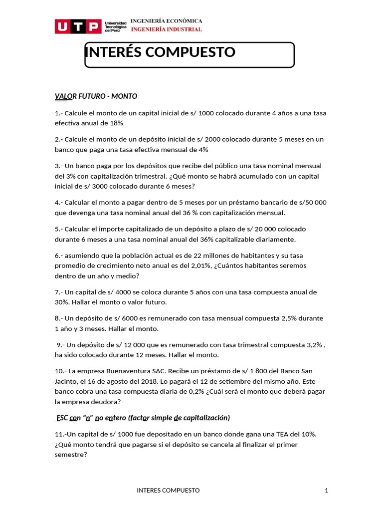 S01 - Ejercicios Interes Compuesto | PDF | Interés | Bancos