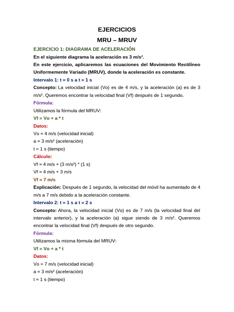 Ejercicios Mru-Mruv | PDF | Aceleración | Velocidad