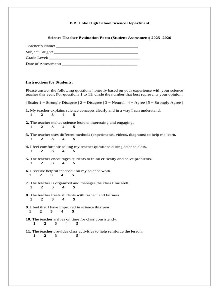Science Teacher Evaluation Form | PDF | Teachers | Science Education