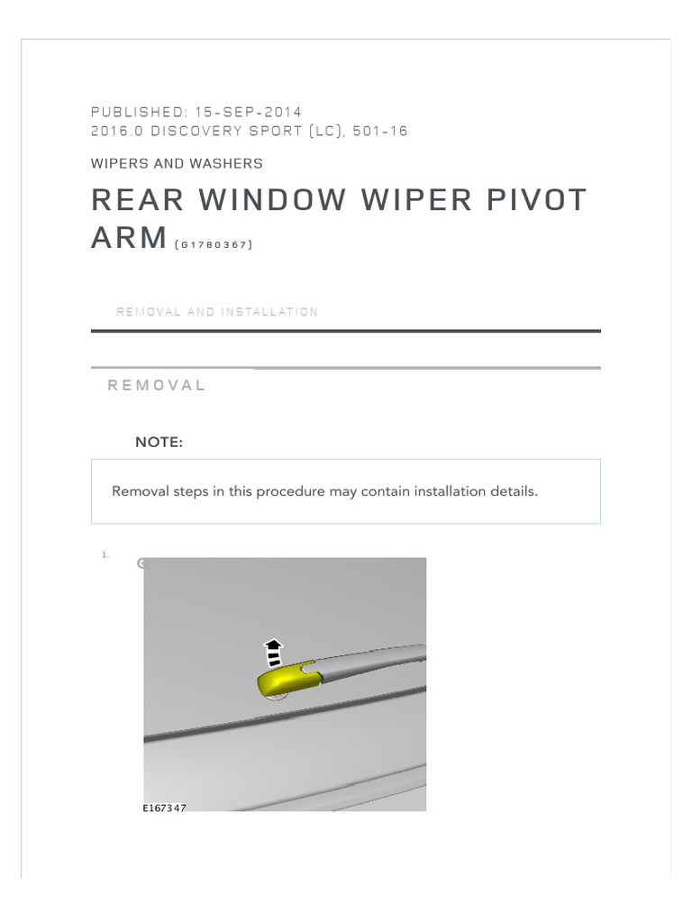 Rear Window Wiper Pivot Arm (g1780367) Removal and Installation | PDF