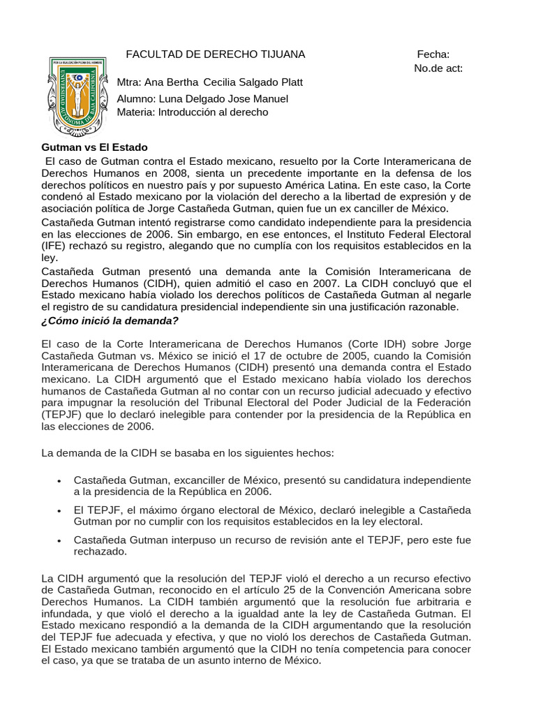 Caso Gutman vs. México: Derechos Humanos | PDF | México | Ley Pública