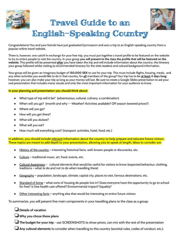 Y8 Travel Guide Project HT25 | PDF