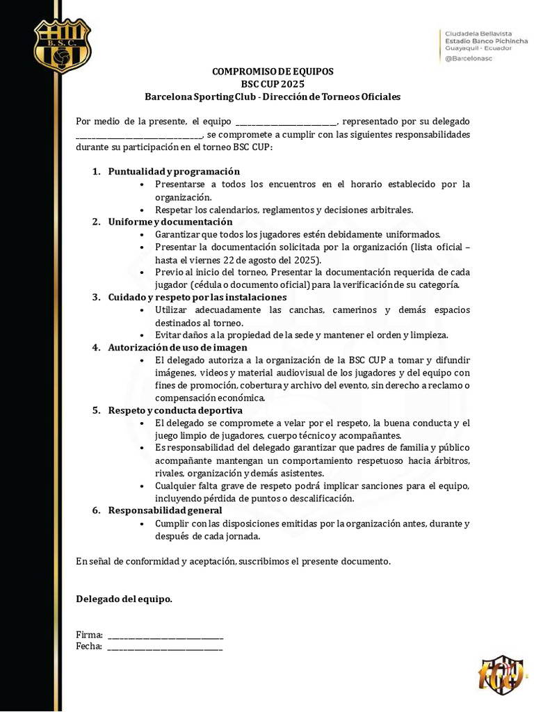 Compromiso Equipos BSC CUP 2025 | PDF