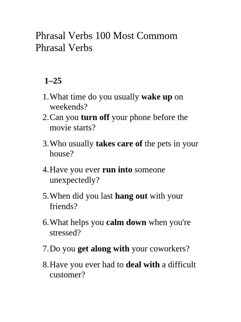 Top 100 Common Phrasal Verbs | PDF