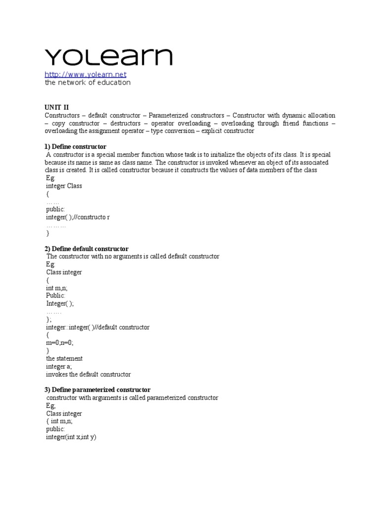 Constructors and Operator Overloading in C++ | PDF | Constructor (Object Oriented Programming ...