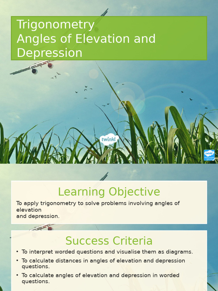Angles of Elevation and Depression Explained | PDF | Elementary ...