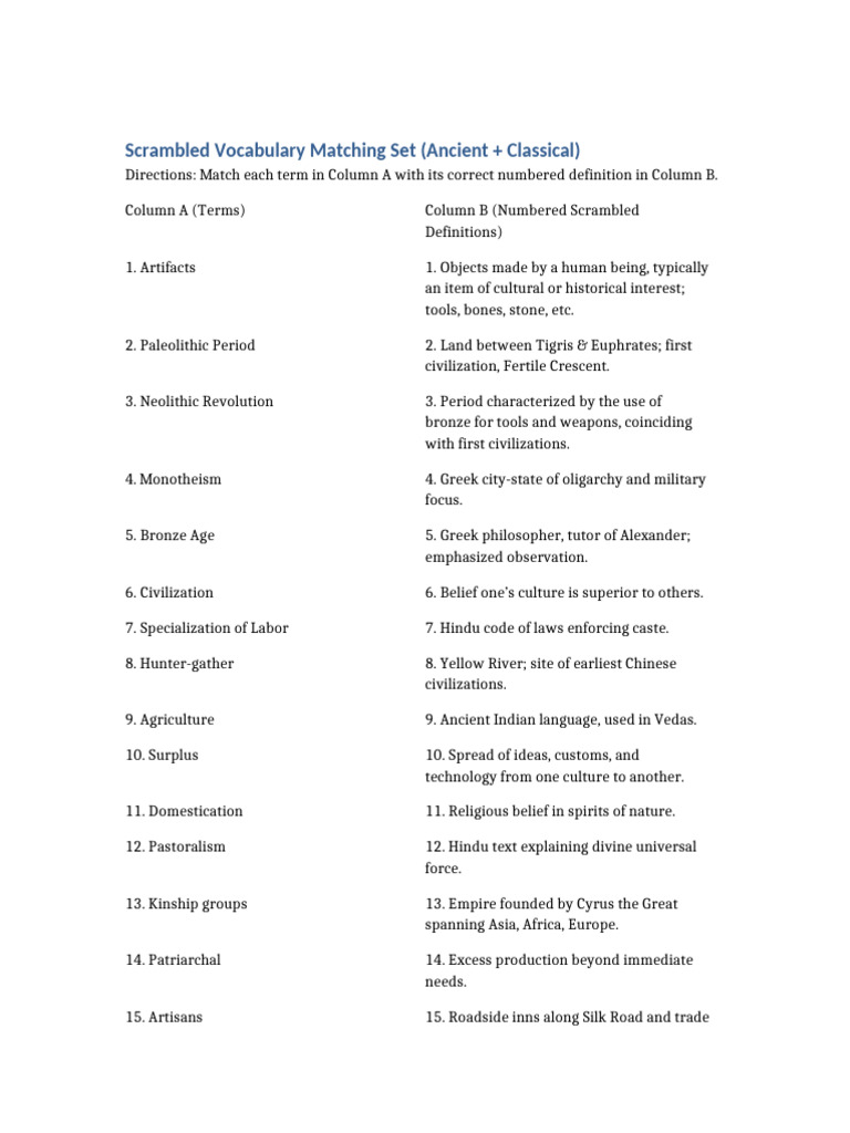 Numbered Scrambled Vocabulary Matching | PDF | Reincarnation