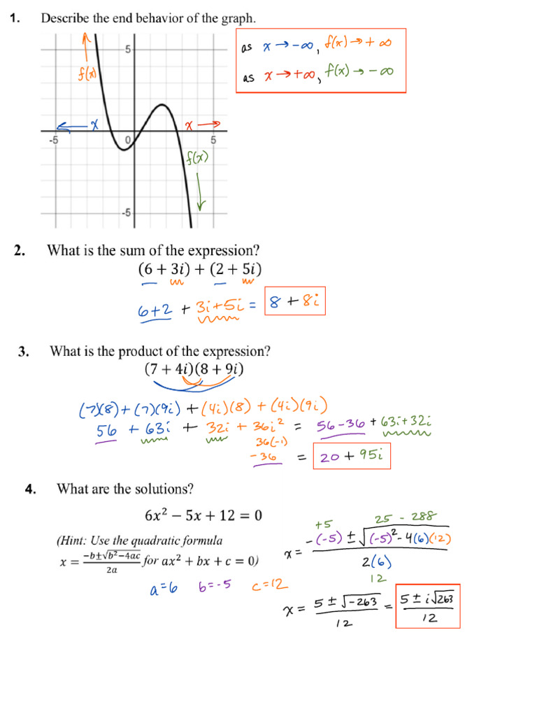Algebra 2 Final Exam Review Answer Key and Worked Out Solutions 2024 ...