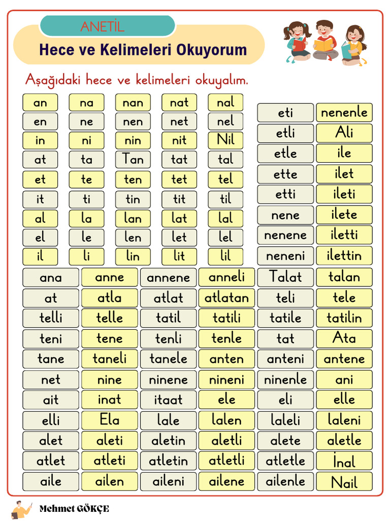 HECE ve KELİME TABLOLARI 1. ve 2. harf grubu REVİZE | PDF