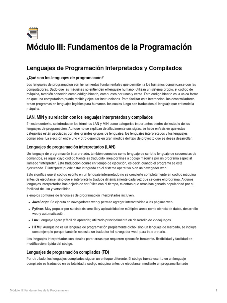 Módulo Fundamentos de La Programación: Lenguajes, Algoritmos y POO | PDF | Lenguaje de ...
