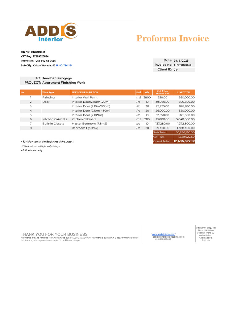 Proforma Invoice for Apartment Work | PDF | Home | Interior Design