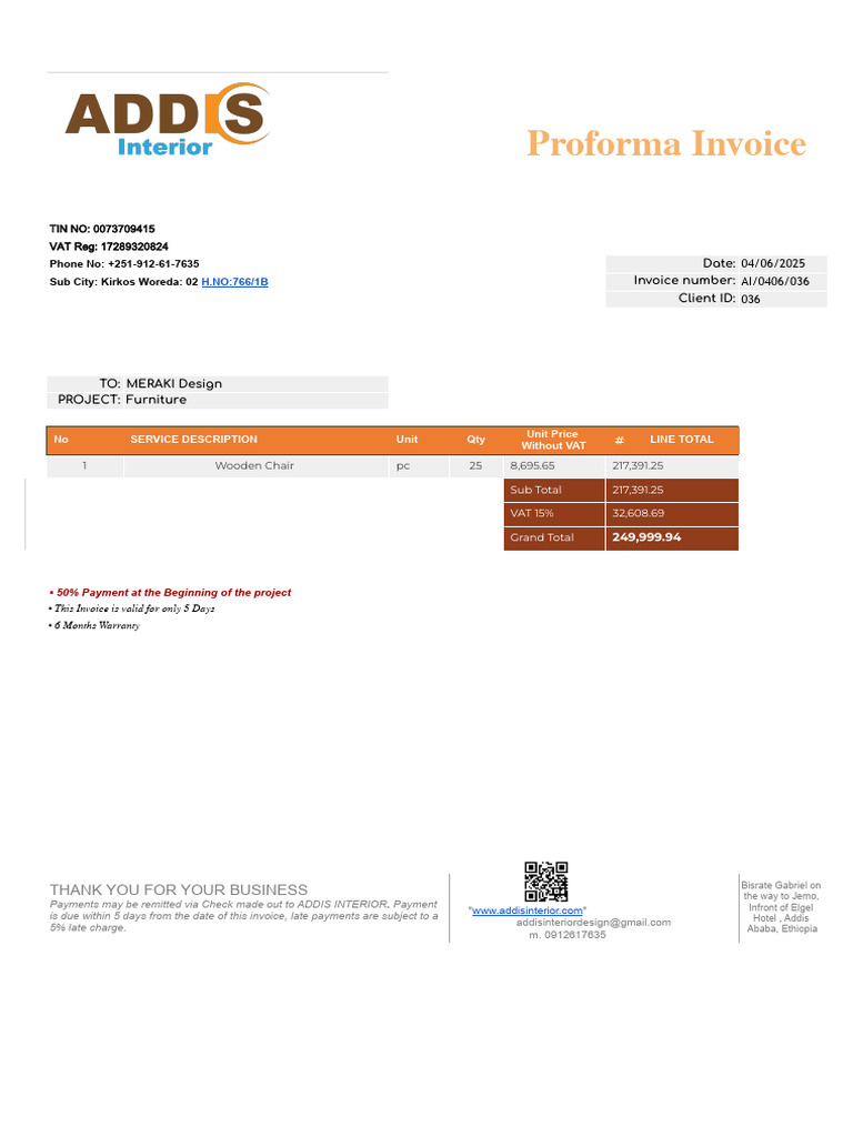 Proforma Invoice 2025 - Meraki | PDF | Accounting