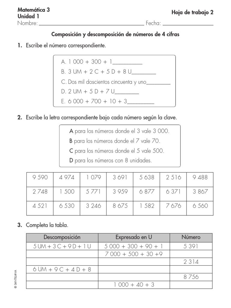 Composición y descomposición de 4 cifras | PDF