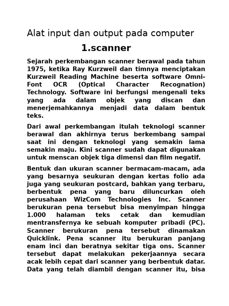 Alat Input Dan Output Pada Computer | PDF