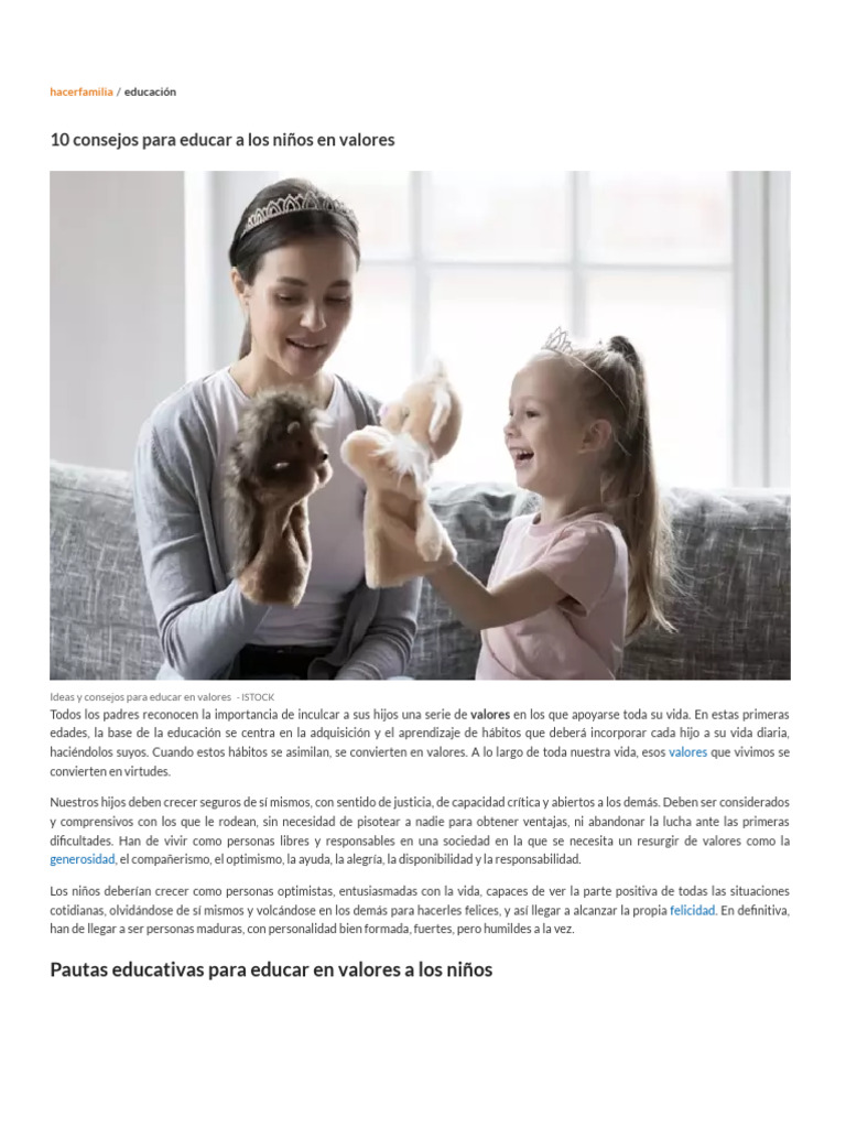 10 Consejos Para Educar a Los Niños en Valores | PDF | Comportamiento