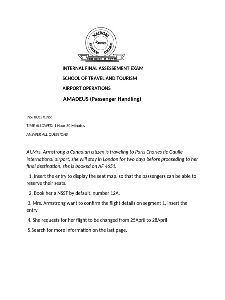 Aircraft Amadeus Internal Exams 10 | PDF