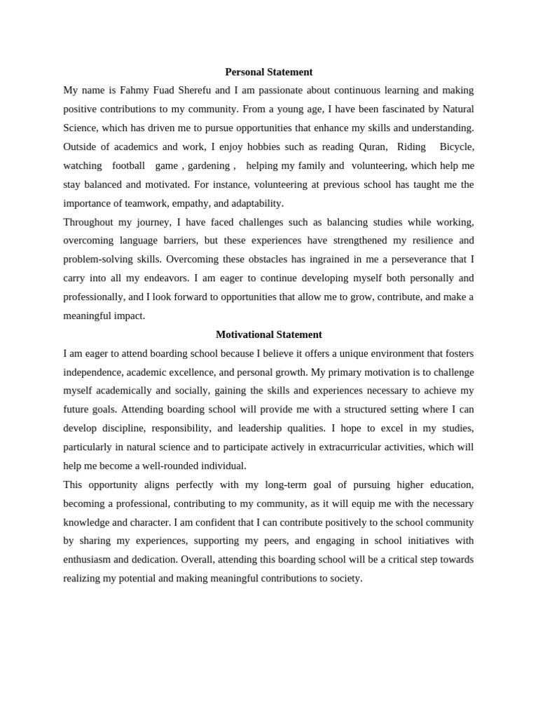 Fahmy Fuad Personal & Motivation Statement | PDF