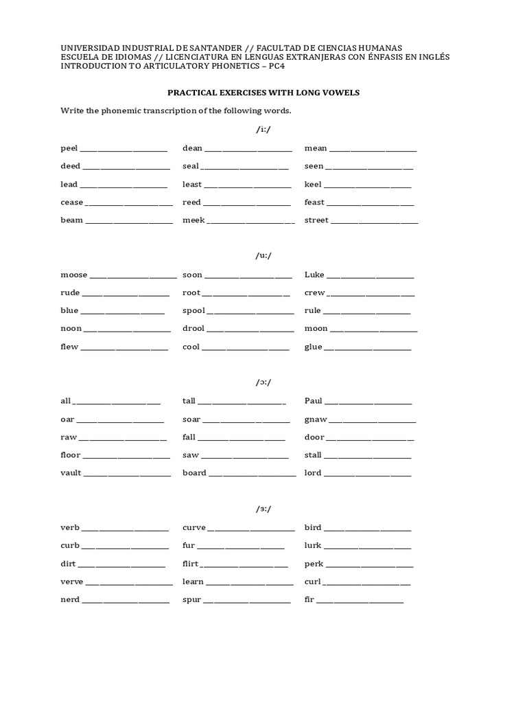 Unit 3 - Practical Exercises With Long Vowels | PDF | Phonology ...