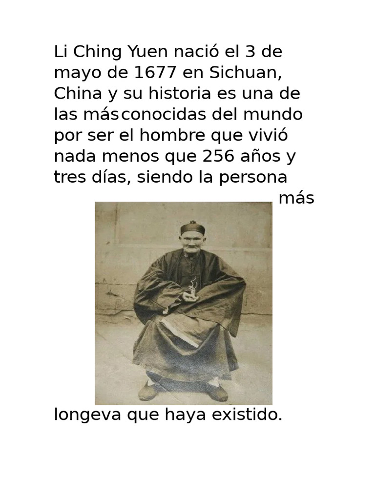 Li Ching Yuen Nació El 3 de Mayo de 1677 en Sichuan | PDF