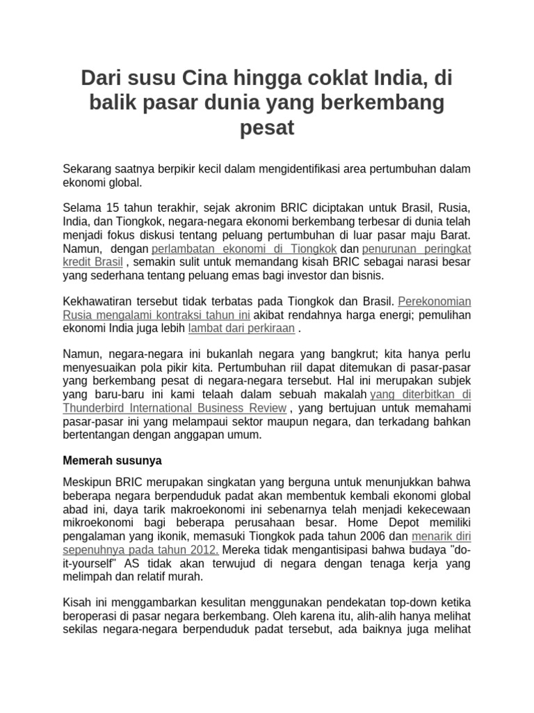 Peluang Ekonomi di Pasar BRIC Terkini | PDF