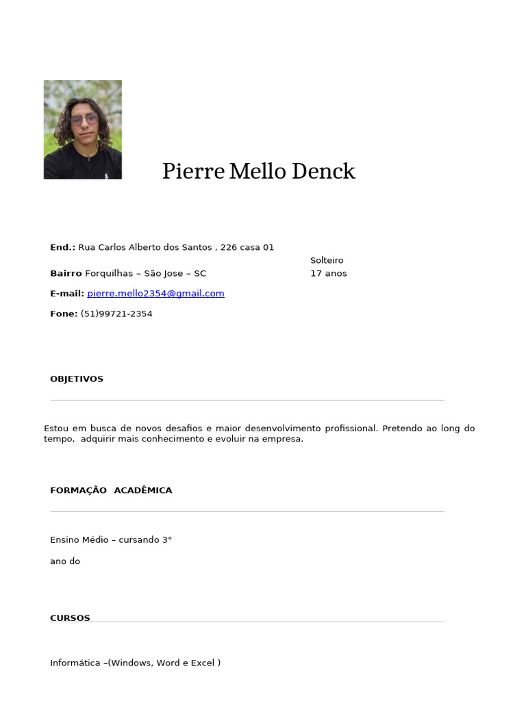 Currículo de Pierre Mello Denck | PDF