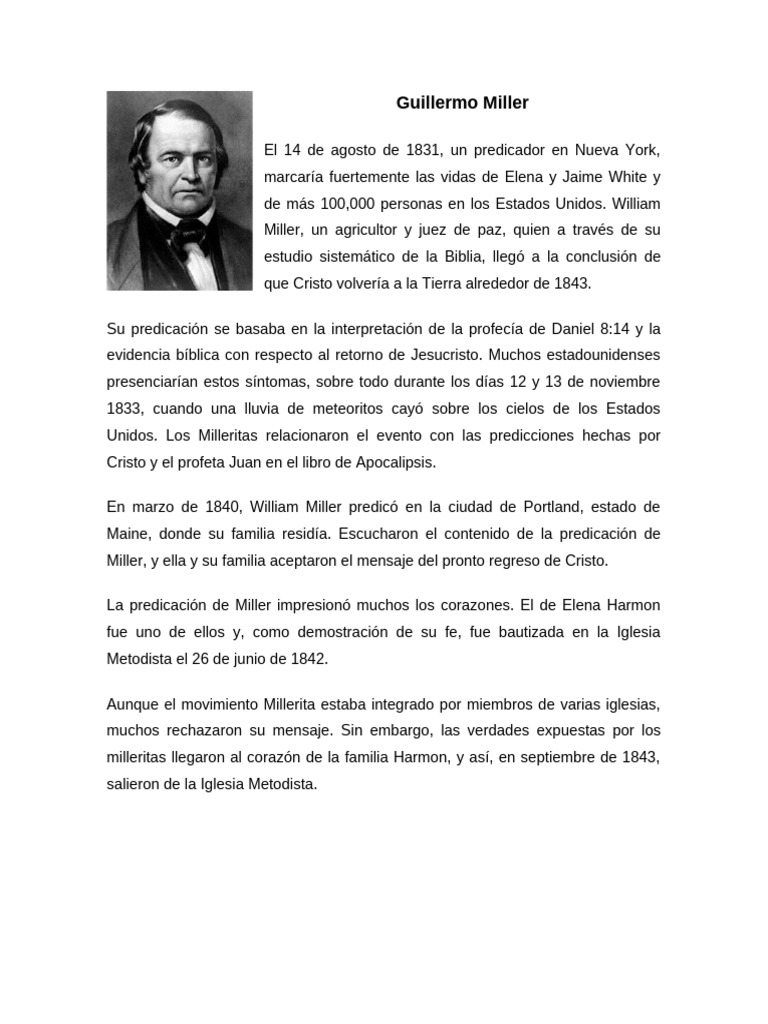 Guillermo Miller y el Movimiento Adventista | PDF | Iglesia Adventista ...
