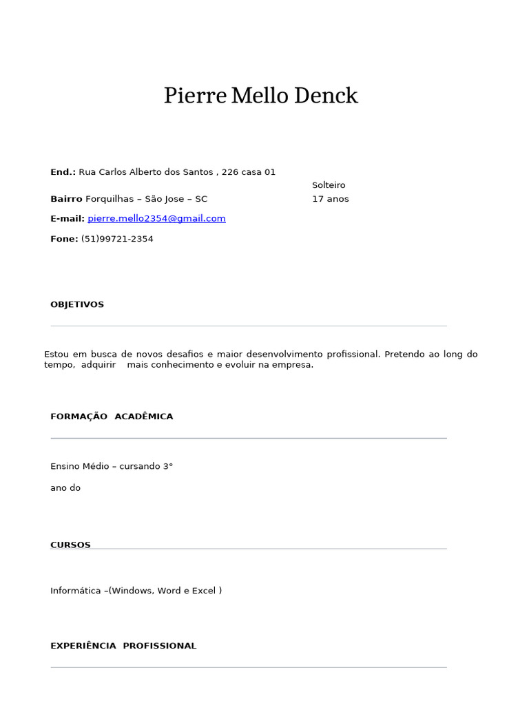 Currículo de Pierre Mello Denck | PDF