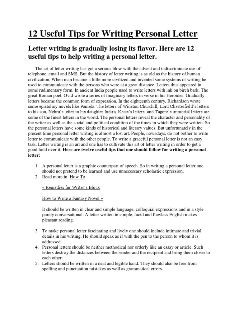 How To Write A Personal Letter Format