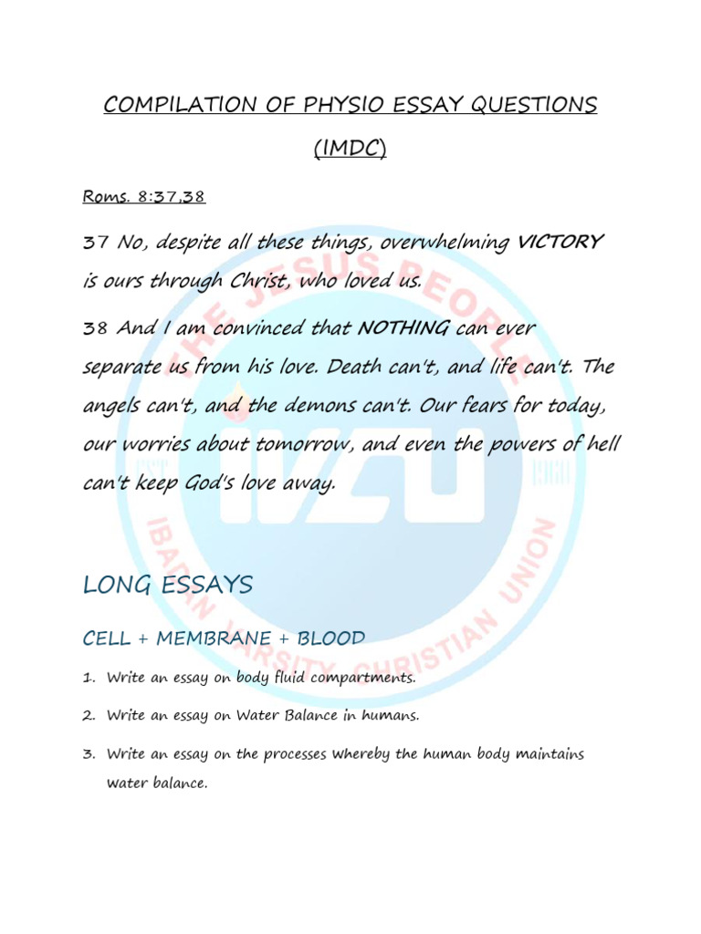 Physio Essay Questions | PDF | Kidney | Endocrine System