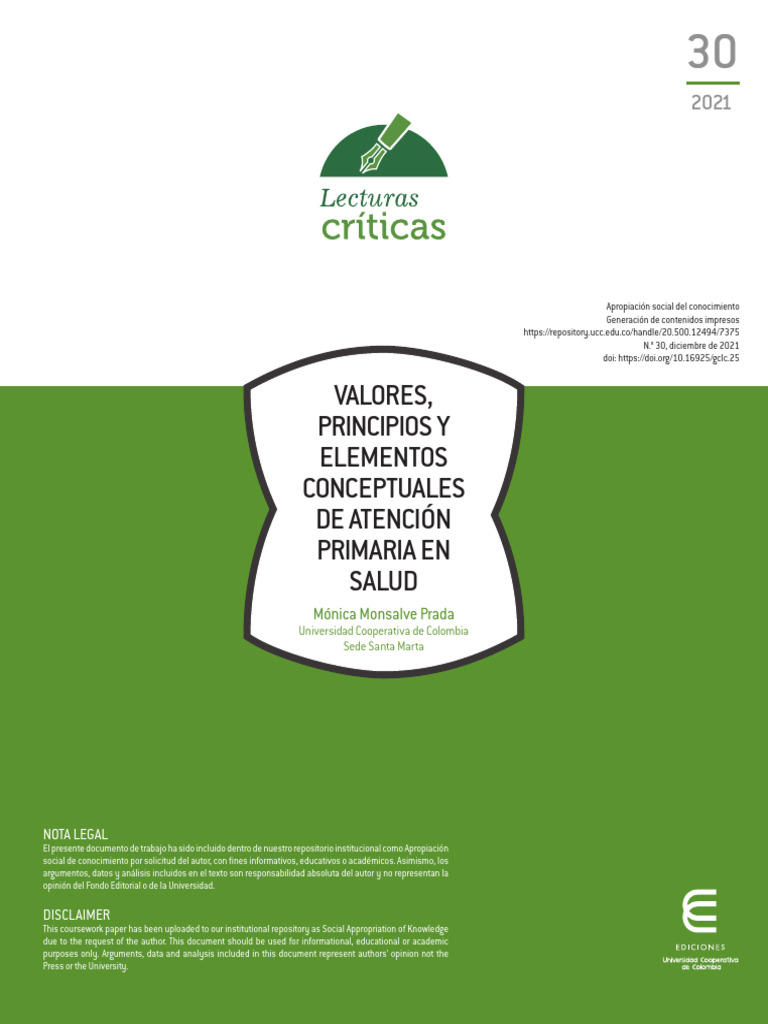 Valores Principios Elementos APS #3 | PDF | Sistema de salud ...