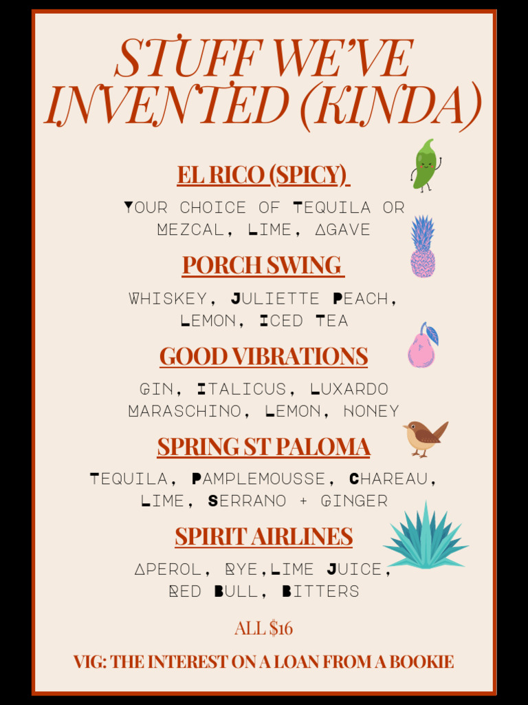 Vig Bar Drinks Menu 2 | PDF