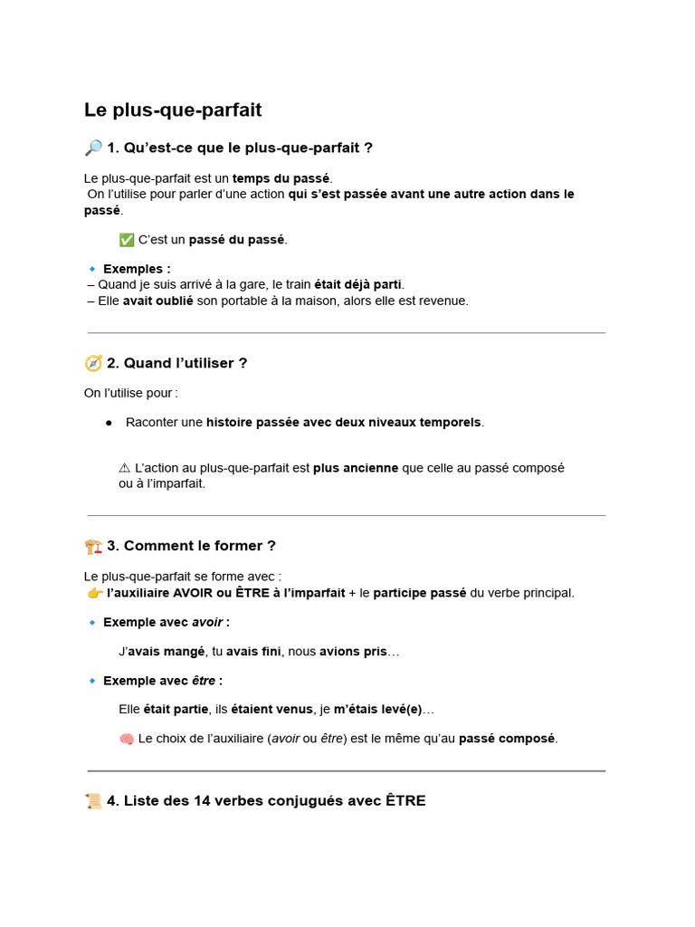 Le Plus Que Parfait | PDF | Mécanique du langage | Linguistique
