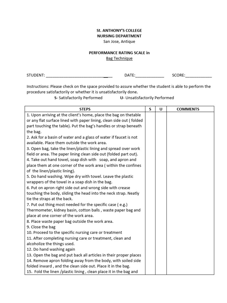 Bag Technique Performance Checklist | PDF