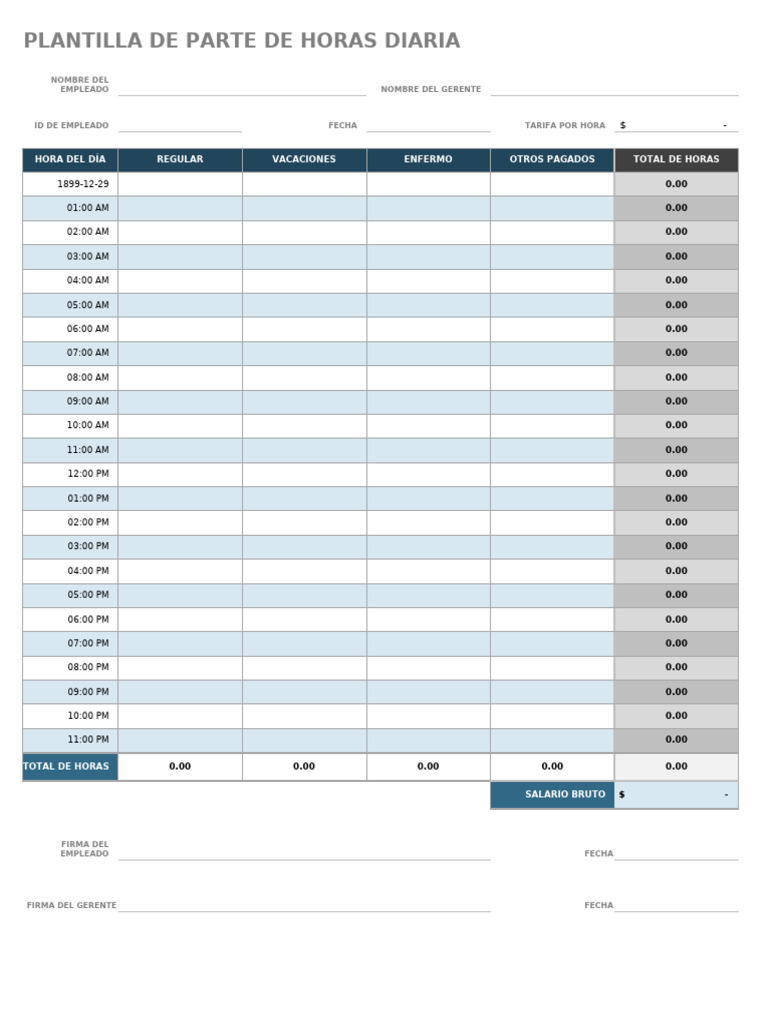 IC Largest Timecard Collection Daily Timesheet Template - ES | PDF
