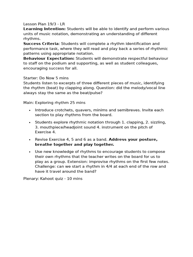 Lesson Plan Y7 Band 19-3-25 | PDF