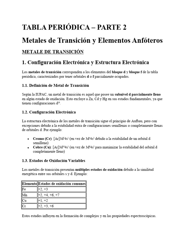 Tabla Periódica - Parte 2 Metales de Transición y Elementos Anfóteros ...