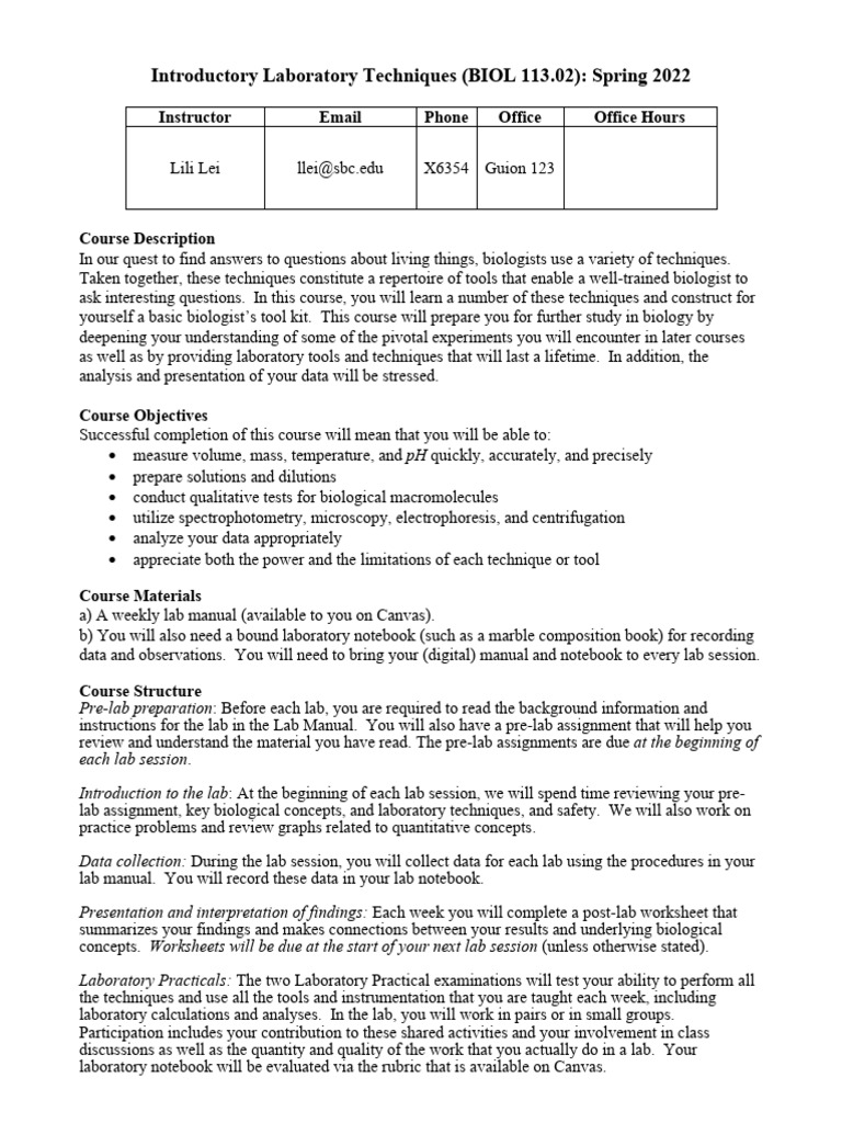 Biol 11302 Introductory Laboratory Techniques | PDF | Data