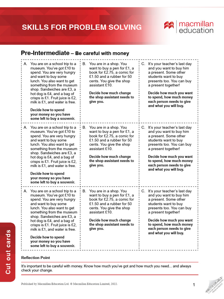 Problem Solving with Money Activities | PDF