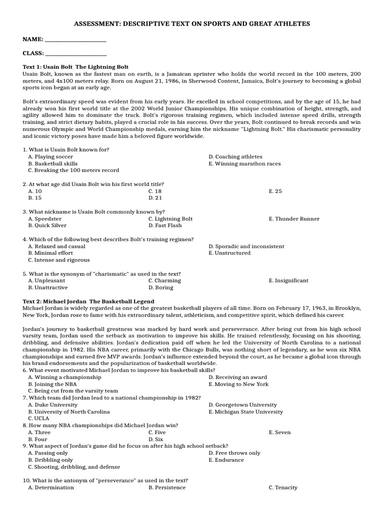 Great Athletes: Descriptive Text Assessment | PDF | Lionel Messi ...
