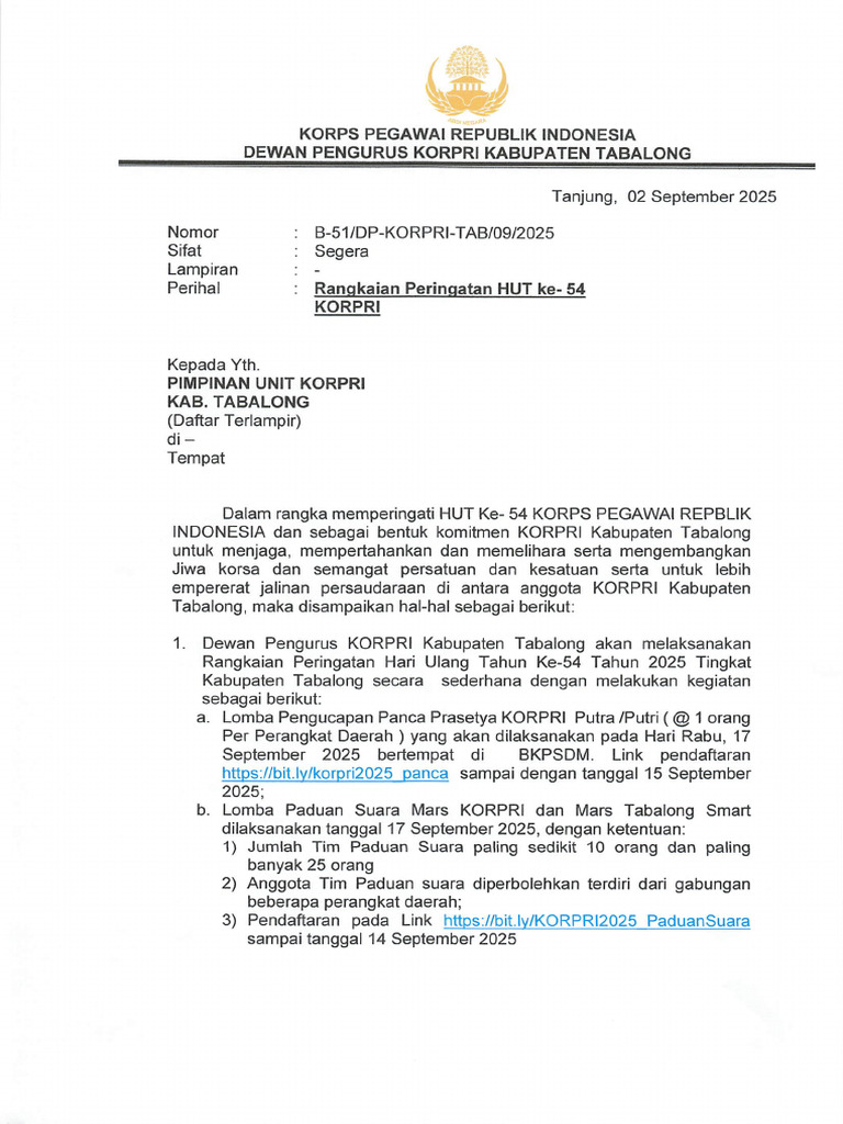 Rangkaian Peringatan HUT Ke 54 KORPRI | PDF