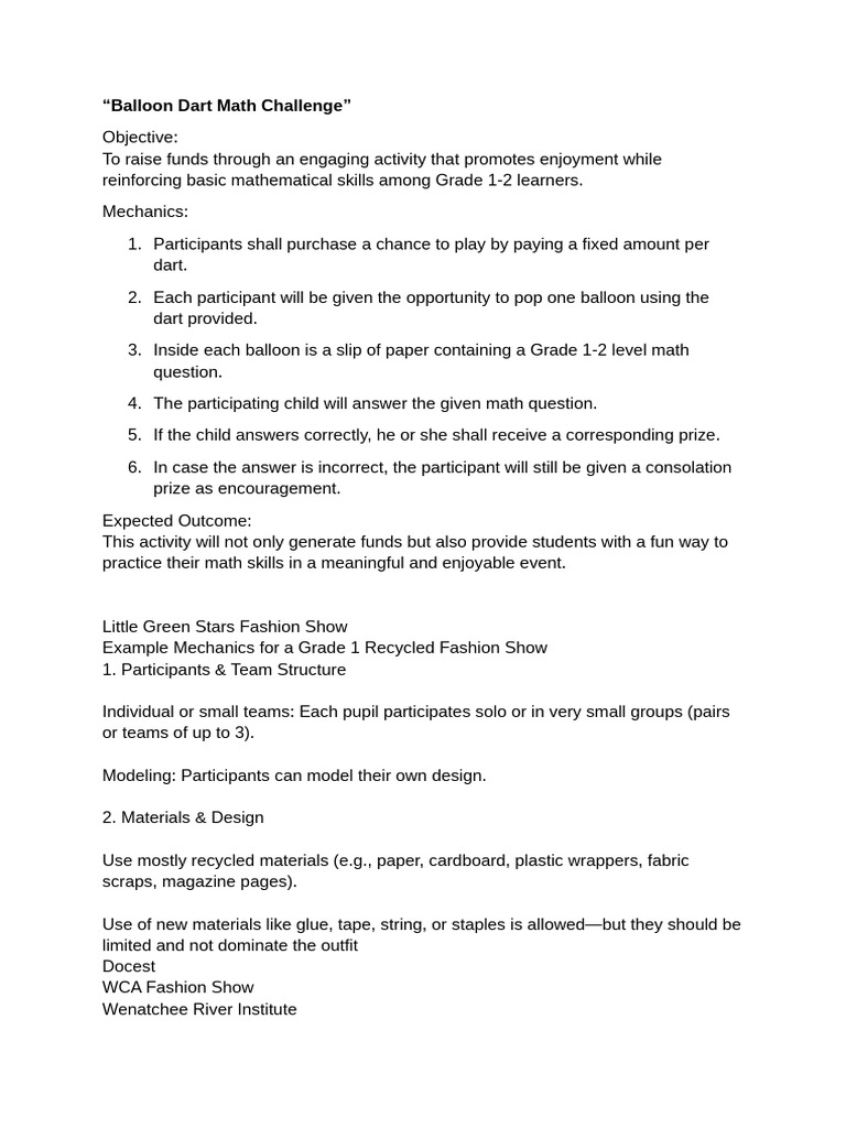 Balloon Dart Math Challenge | PDF