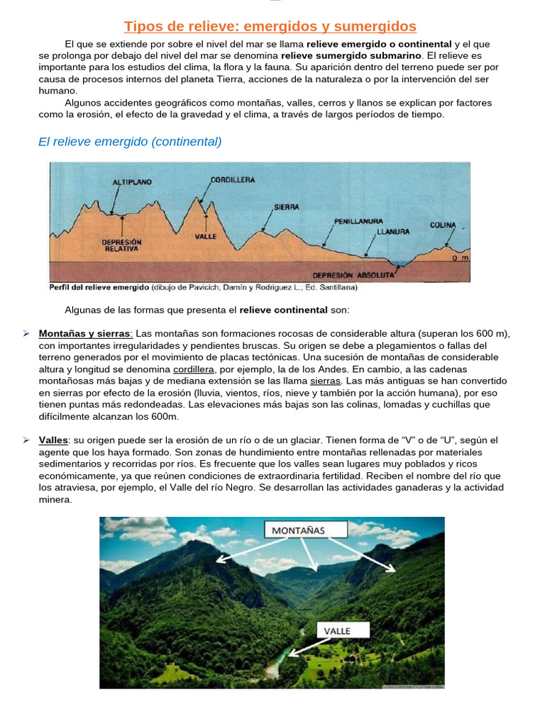Tipos de Relieves: Emergidos y Sumergidos | PDF | Montañas | Fondo del mar