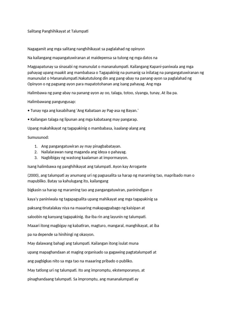 Talumpati Panghihikayat | PDF