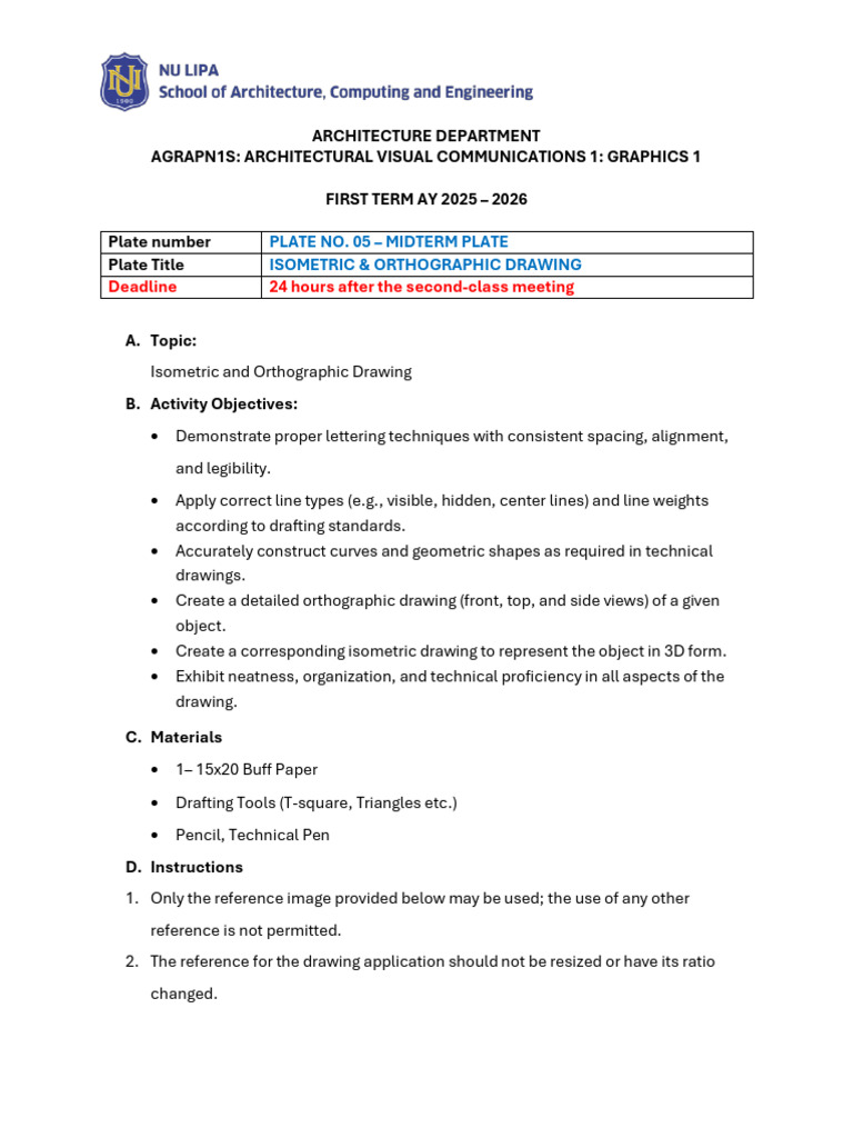 Graphics 1 Plate No. 05 - Midterm Plate - Guidelines | PDF | Drawing ...