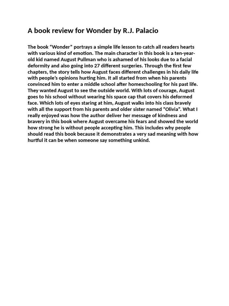 Review of "Wonder" by R.J. Palacio | PDF