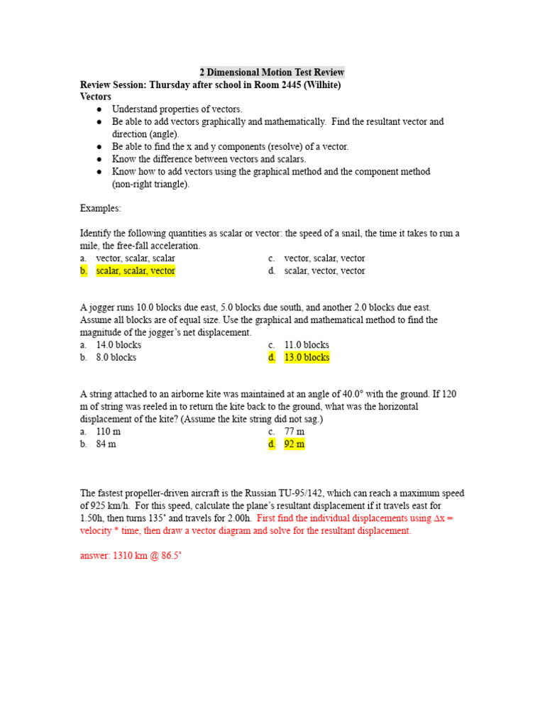 2 Dimensional Motion Test Review | PDF | Euclidean Vector | Mechanics
