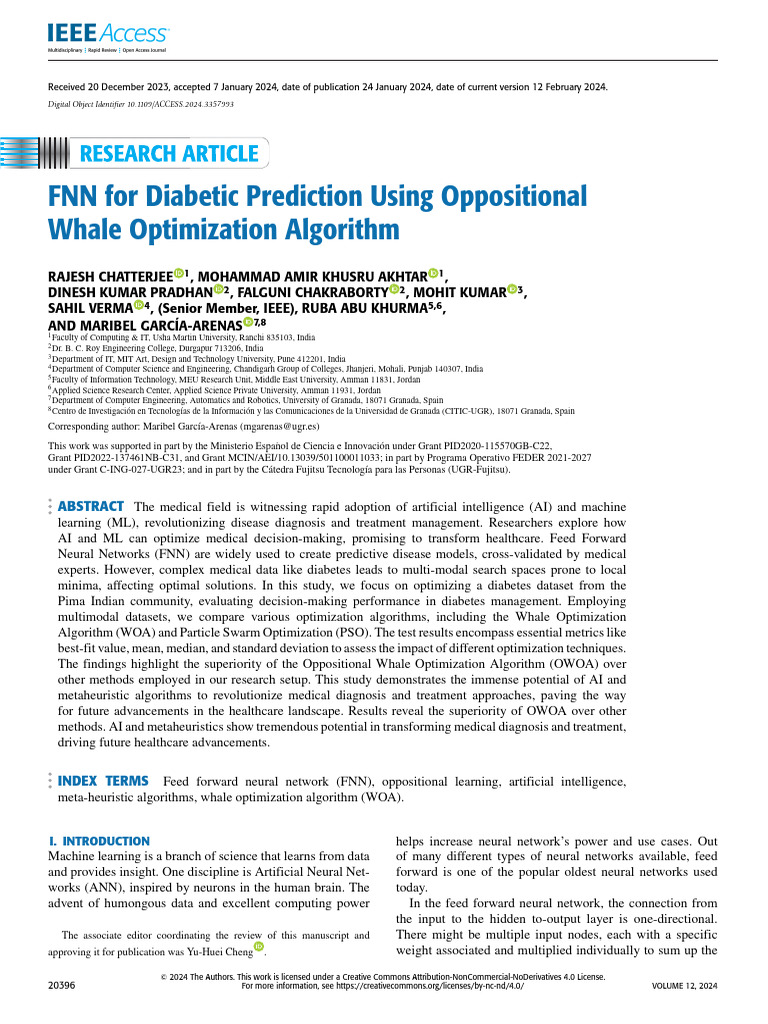 FNN For Diabetic Prediction Using Oppositional Whale Optimization Algorithm | PDF | Mathematical ...