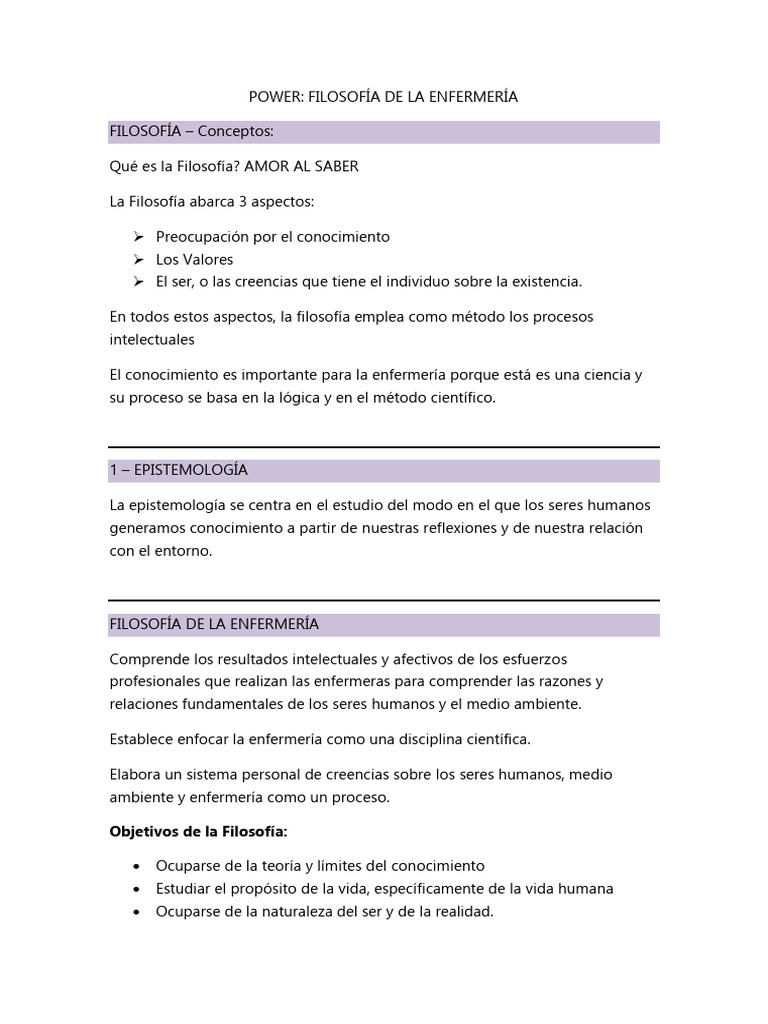 POWER FILOSOFÍA DE LA ENFERMERIA | PDF | Conocimiento | Epistemología