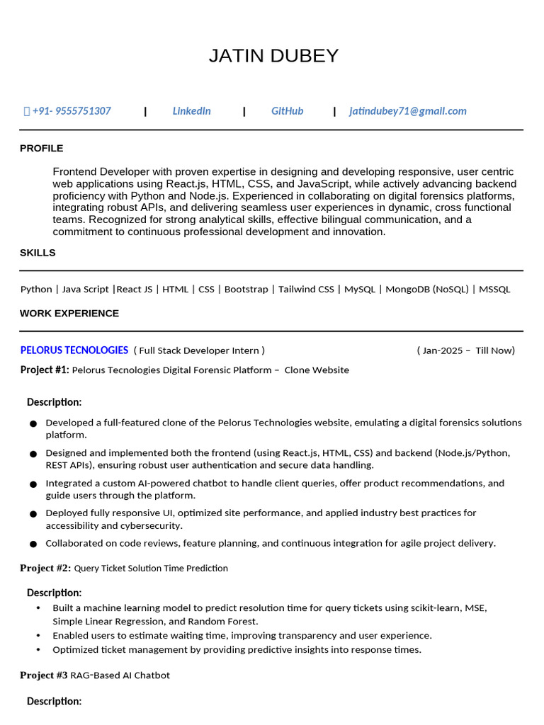 Jatin Dubey Resume (2025) | PDF | Microsoft Sql Server | Java Script